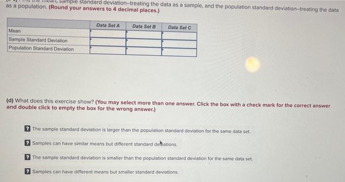 Solved For each data set, answer the following questions. | Chegg.com