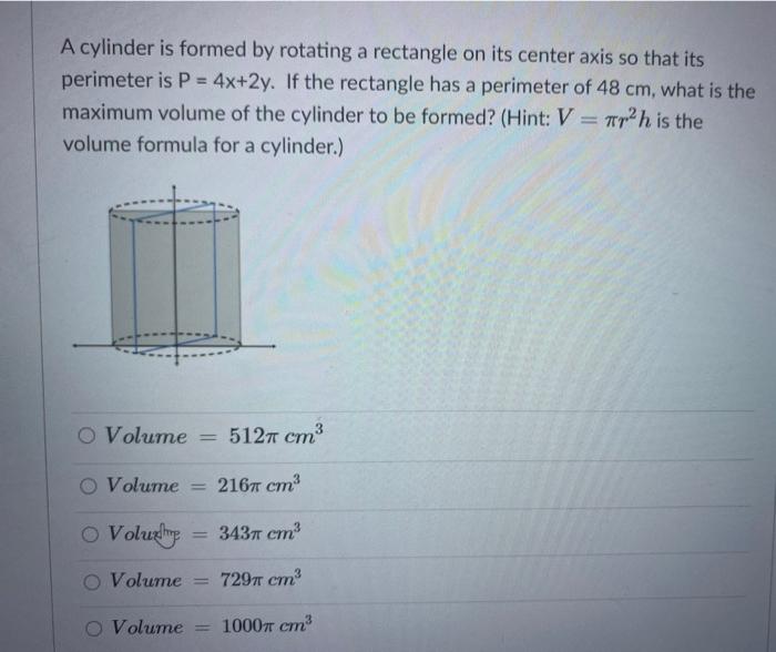 Solved A cylinder is formed by rotating a rectangle on its | Chegg.com