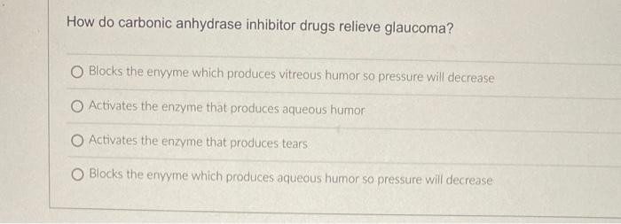 Solved How do carbonic anhydrase inhibitor drugs relieve | Chegg.com