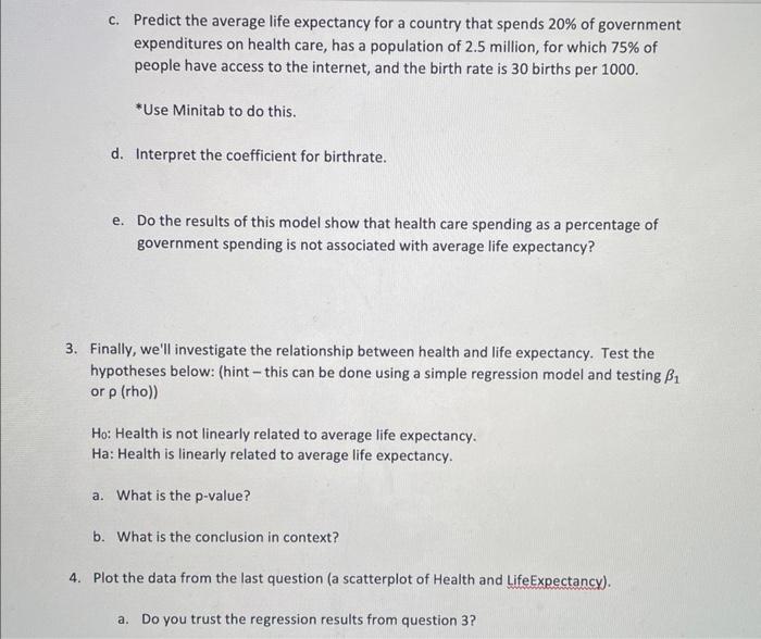 Activity 2: Predicting average life expectancy. In | Chegg.com
