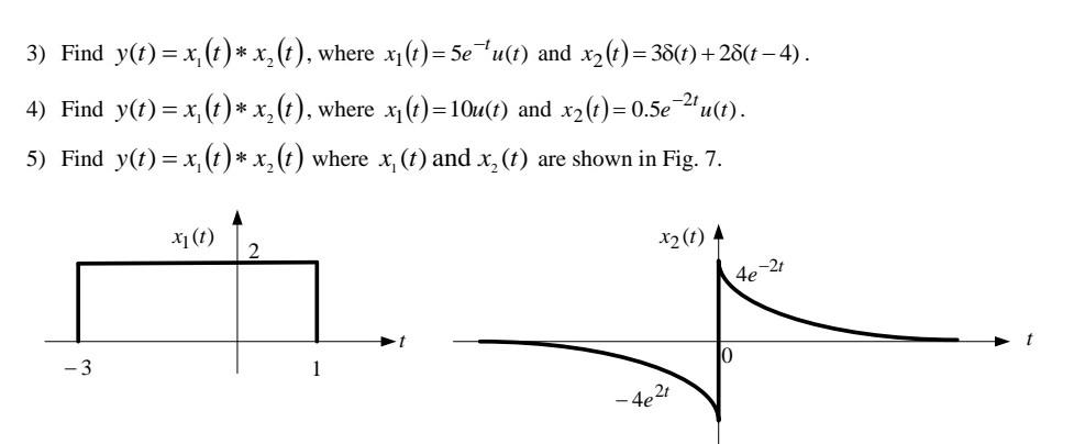 Solved 3) Find y(t)=x1(t)∗x2(t), where x1(t)=5e−tu(t) and | Chegg.com