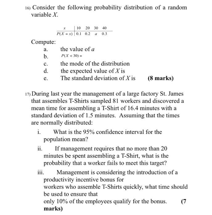 Solved 16) Consider the following probability distribution | Chegg.com