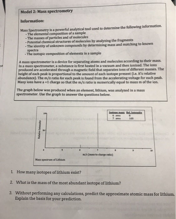 Solved Model 2 Mass Spectrometry Information Mass