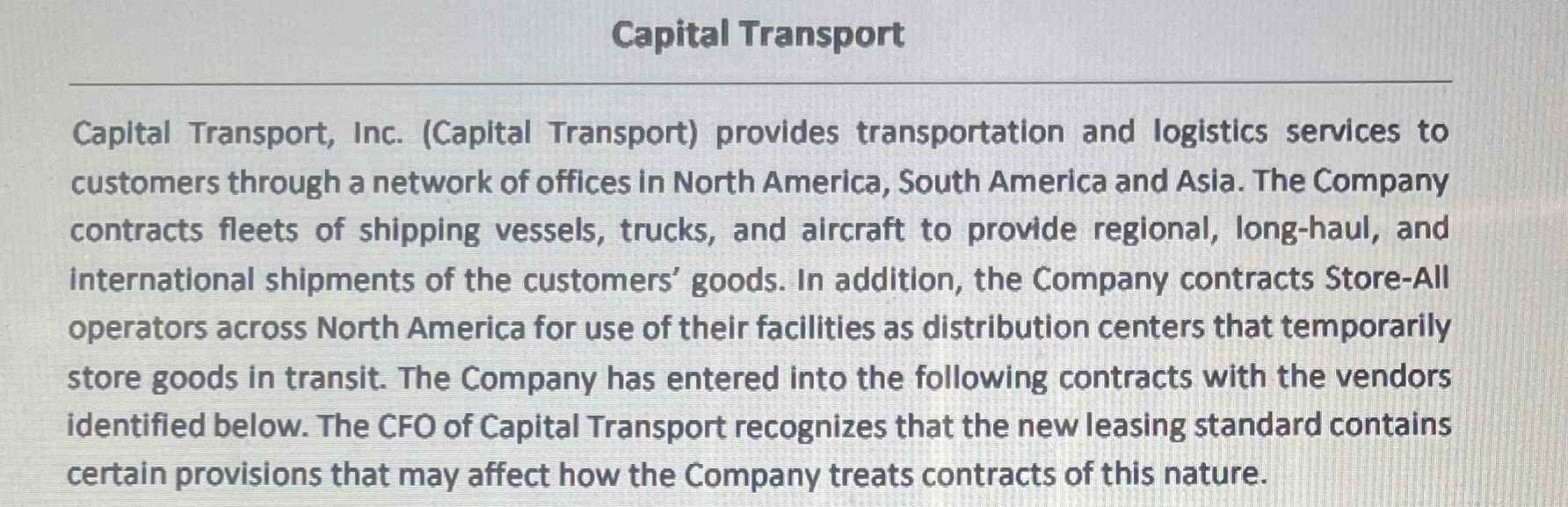 Solved Capital TransportCapital Transport, Inc. (Capital | Chegg.com