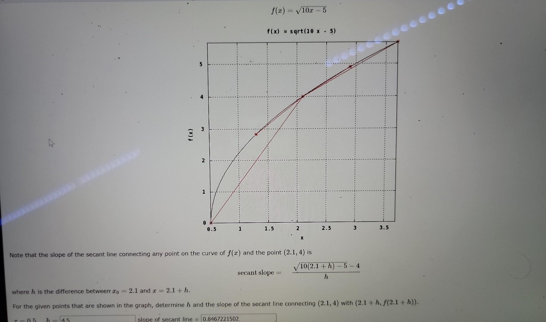 Solved f(x)=10x−5 Note that the slope of the secant line | Chegg.com