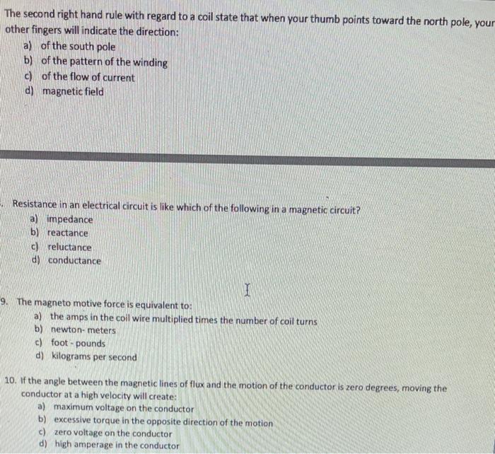 Solved The second right hand rule with regard to a coil | Chegg.com