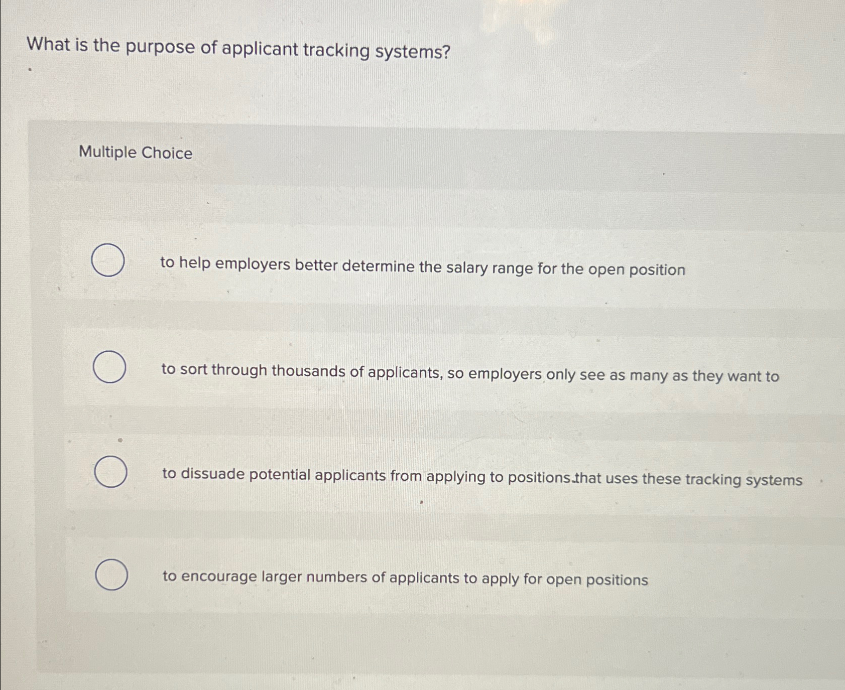 Solved What is the purpose of applicant tracking | Chegg.com