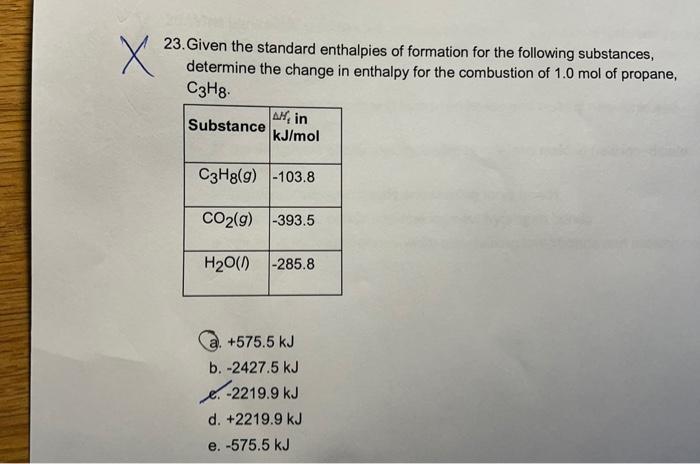 Solved 23 Given The Standard Enthalpies Of Formation For