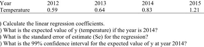 Solved Calculate the linear regression coefficients. What is | Chegg.com