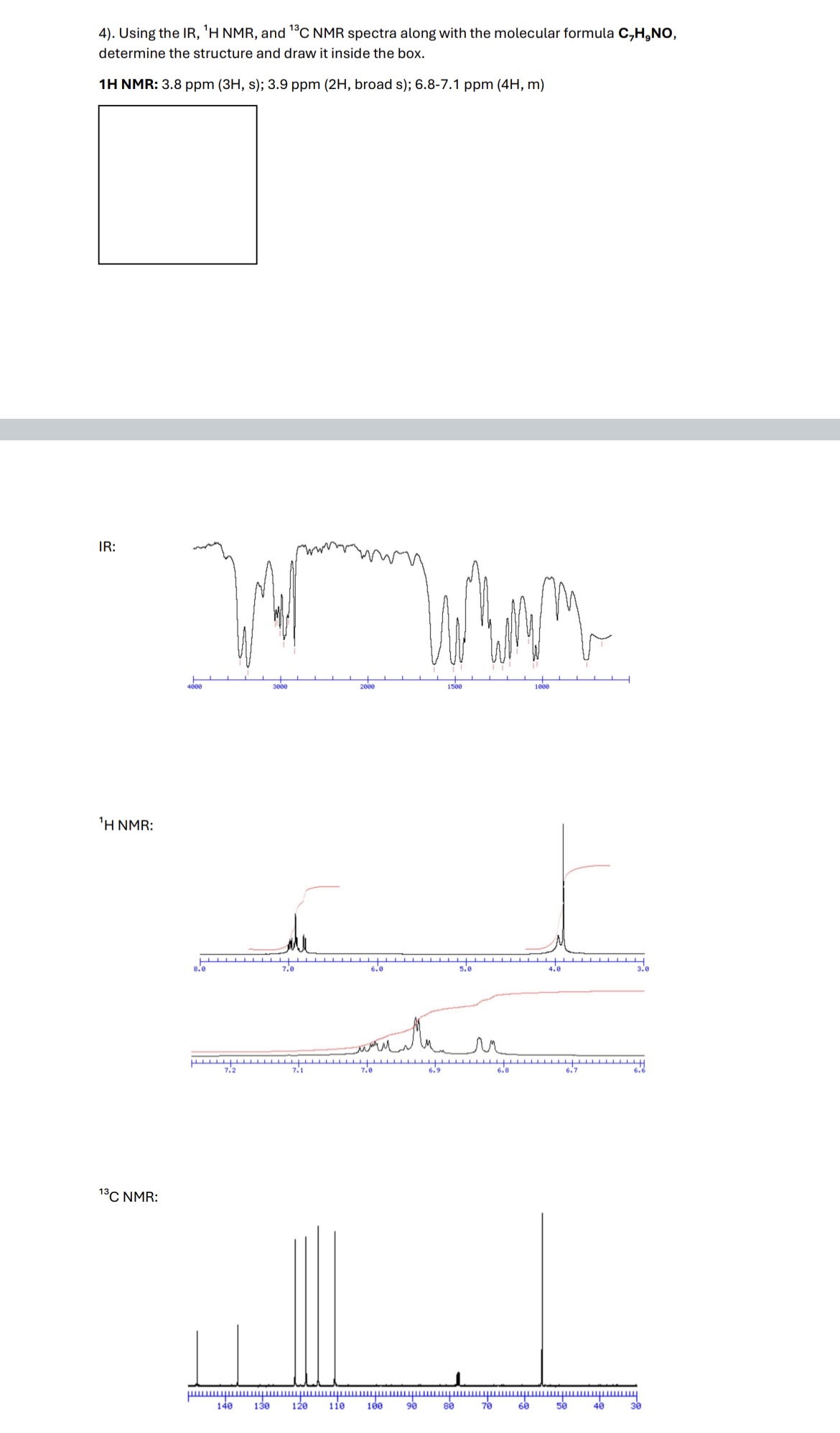 Solved . ﻿Using the IR, ?(()1)H NMR, ﻿and ?(()13)C NMR | Chegg.com
