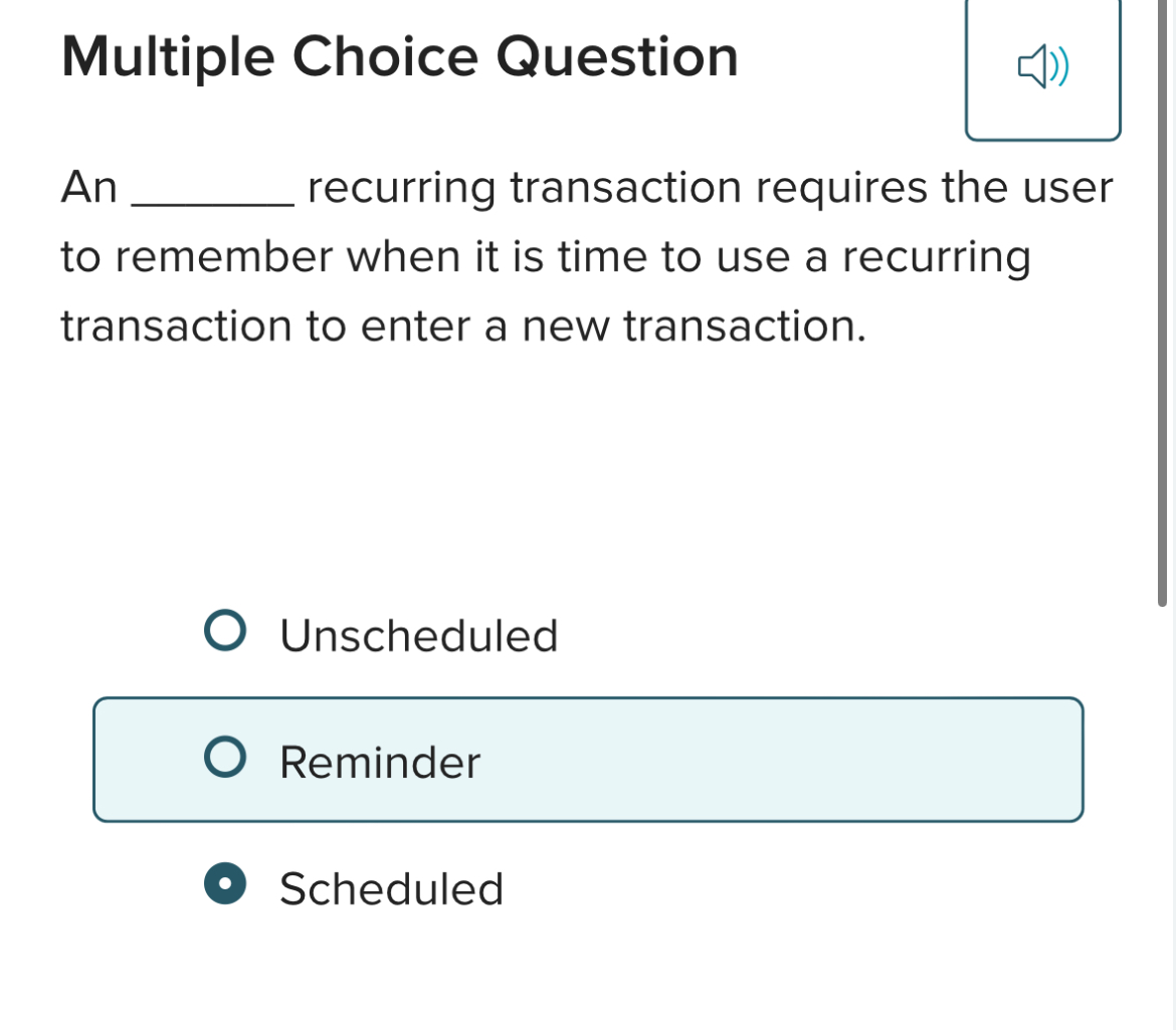 Solved Multiple Choice QuestionAn recurring transaction | Chegg.com
