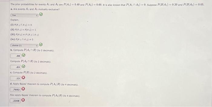 Solved The plor probabilities for events A1 and A2 are | Chegg.com