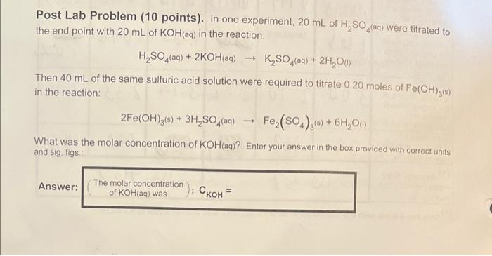 Solved Post Lab Problem (10 points). In one experiment, 20 | Chegg.com