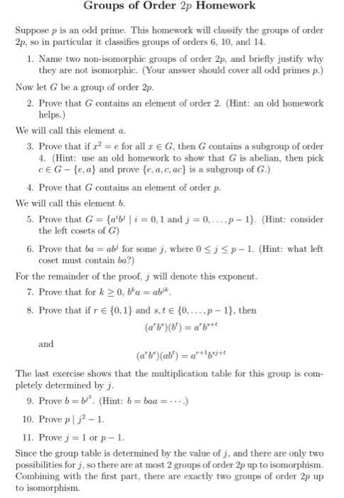 Solved Groups of Order 2p Homework Suppose p is an odd | Chegg.com