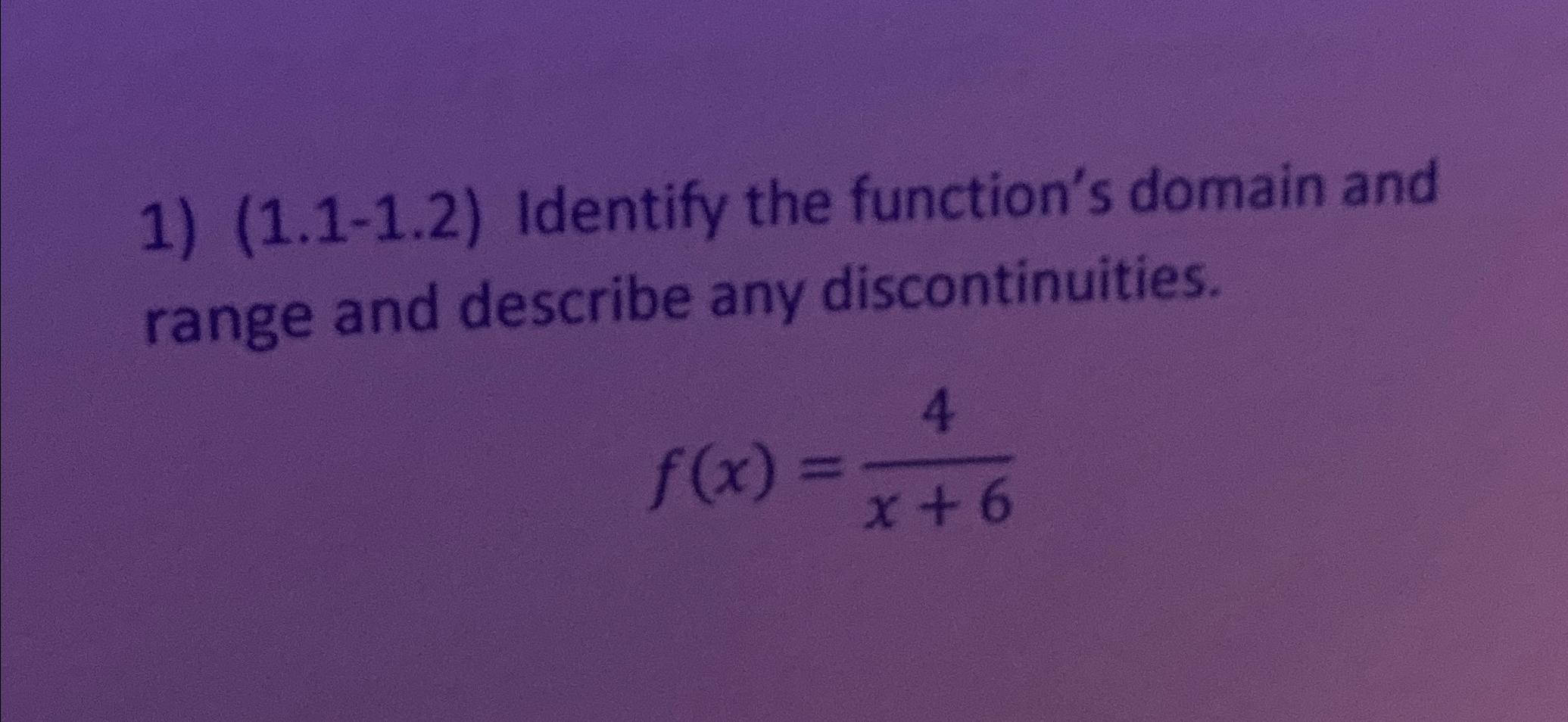 Solved (1.1-1.2) ﻿Identify the function's domain and range | Chegg.com
