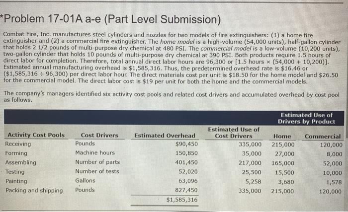 Solved *Problem 17-01A a-e (Part Level Submission) Combat | Chegg.com