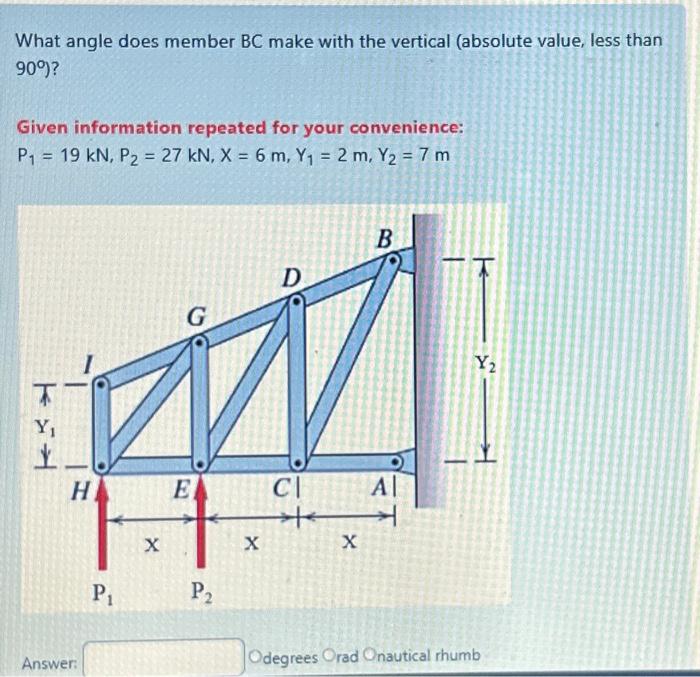 Solved What angle does member BC make with the vertical | Chegg.com