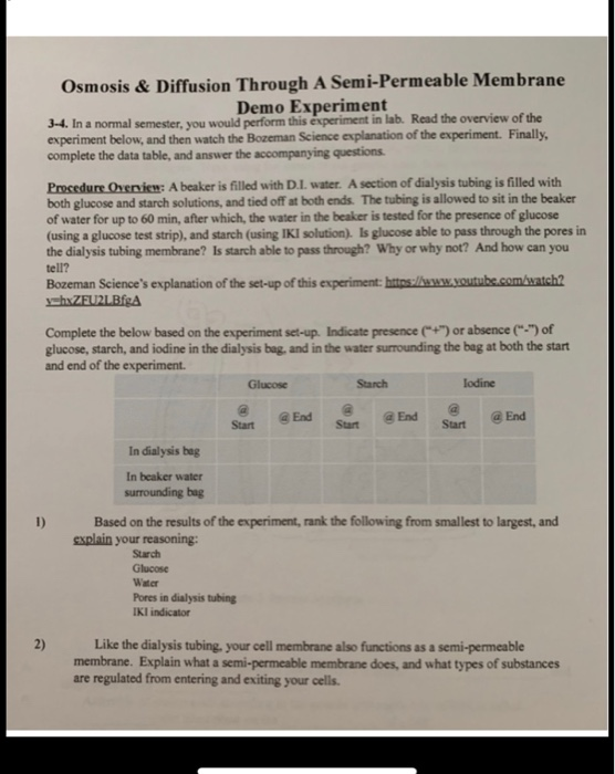 Solved Osmosis & Diffusion Through A Semi-Permeable Membrane | Chegg.com