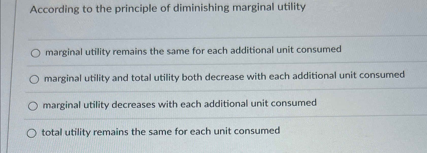 Solved According to the principle of diminishing marginal | Chegg.com