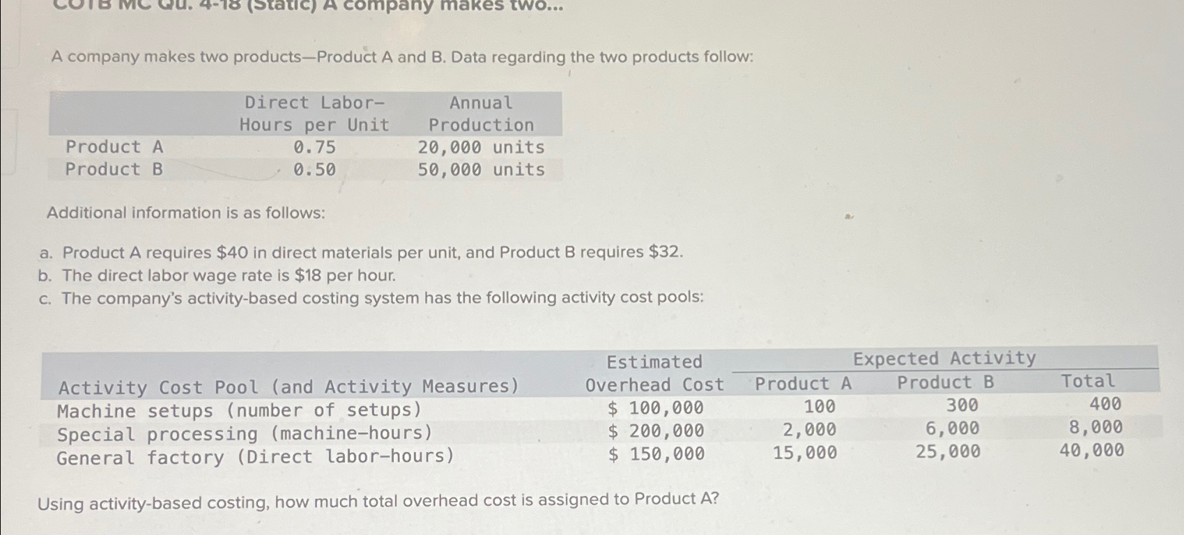 A company makes two products-Product A and B. ﻿Data | Chegg.com