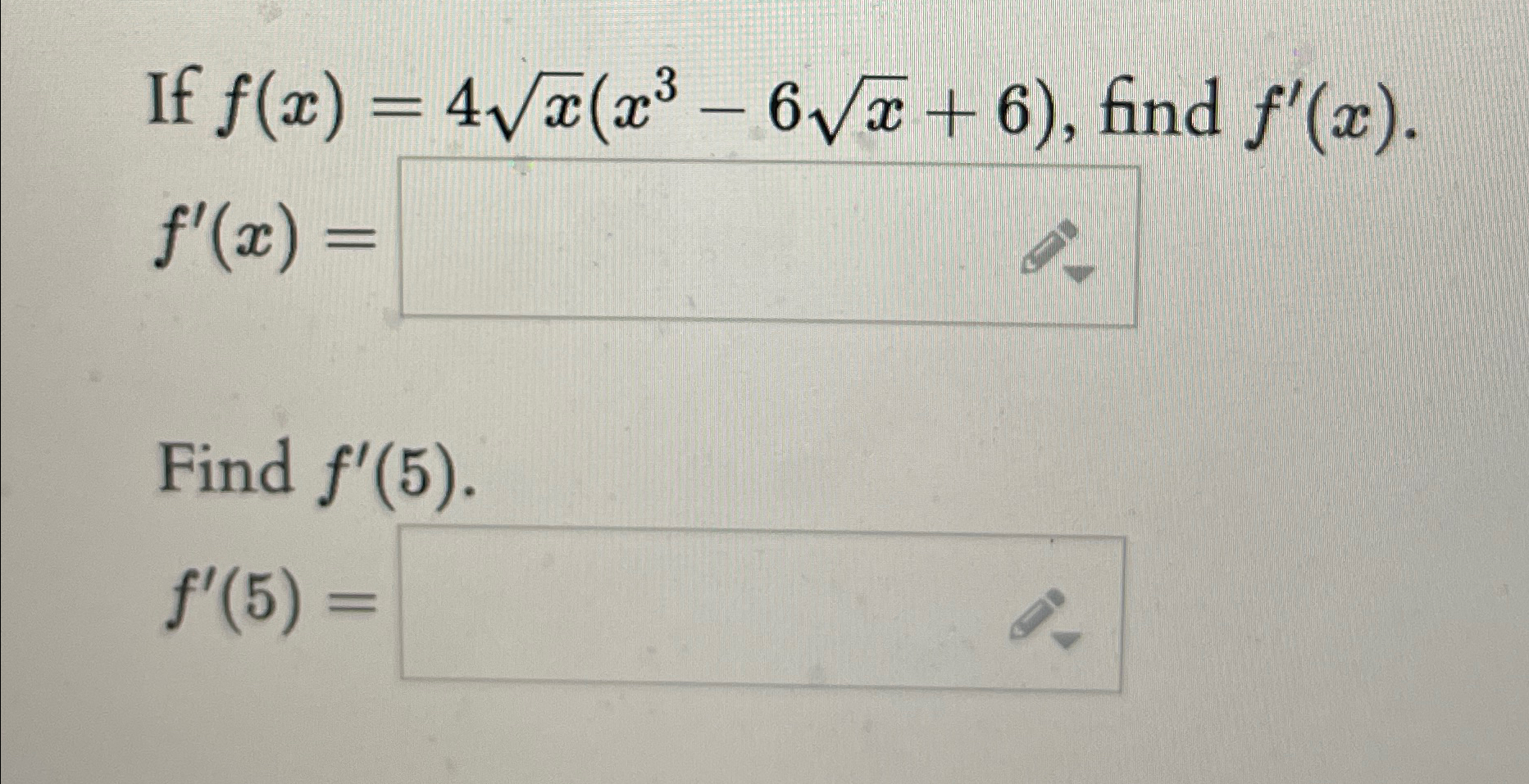 Solved If f(x)=4x2(x3-6x2+6), ﻿find f'(x)f'(x)=Find | Chegg.com