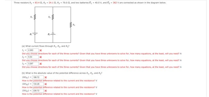 Solved hree resisters R1=83.4Ω,R2=24.1Ω,R3=70.0Ω, and two | Chegg.com