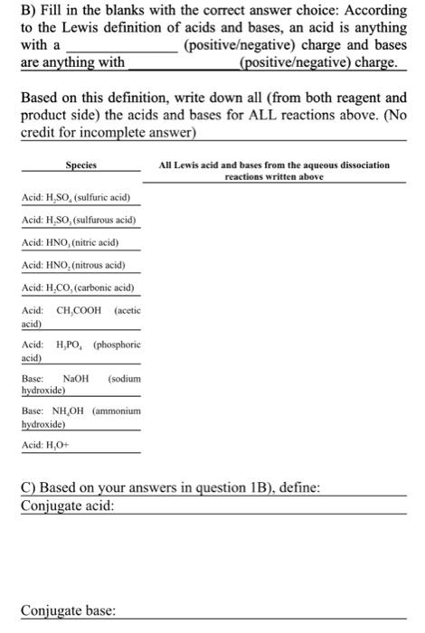 Solved B) Fill in the blanks with the correct answer choice: | Chegg.com