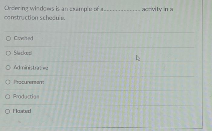Solved Ordering windows is an example of a activity in a | Chegg.com