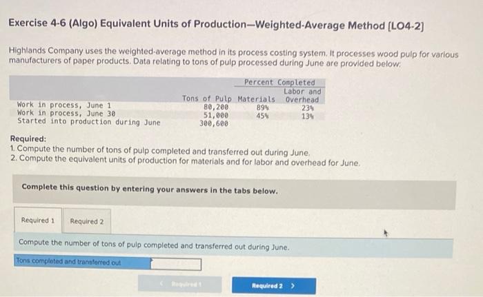 Solved Exercise 4-6 (Algo) Equivalent Units of | Chegg.com
