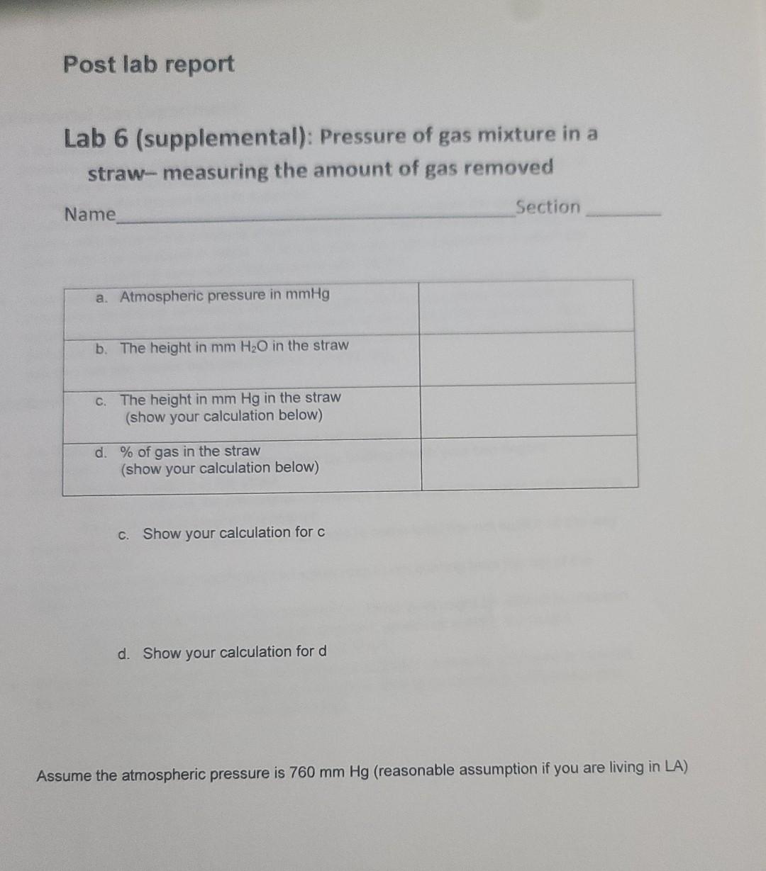 Supplemental Gas Experiment: A Manometer is a device | Chegg.com