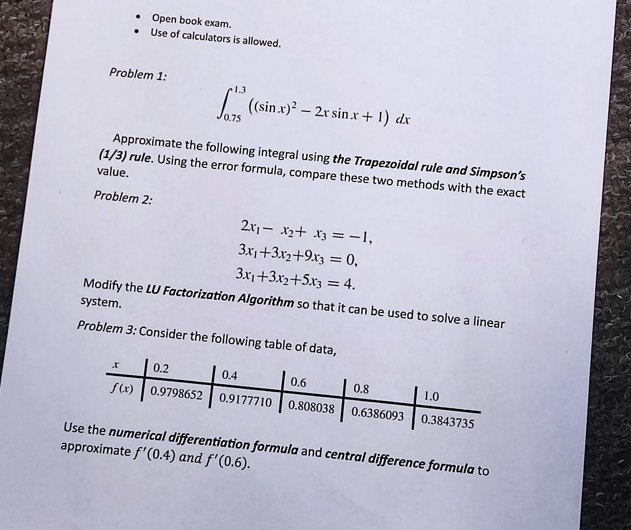 Solved Open book exam.Use of calculators is allowed.Problem | Chegg.com