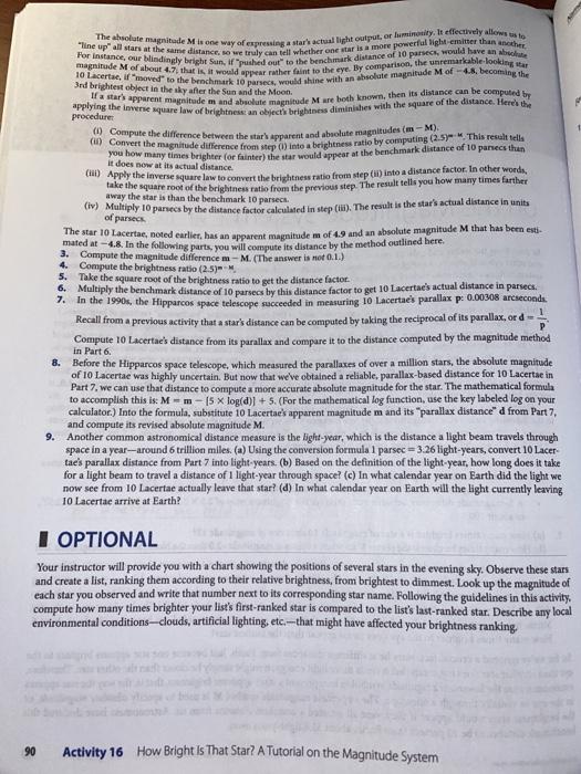 Solved ACTIVITY 16 How Bright Is That Star? A Tutorial on | Chegg.com