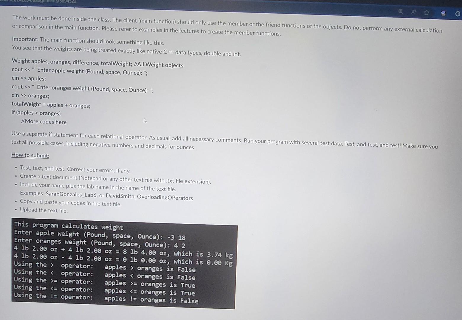 Solved Create a class called Weight that can represent the | Chegg.com