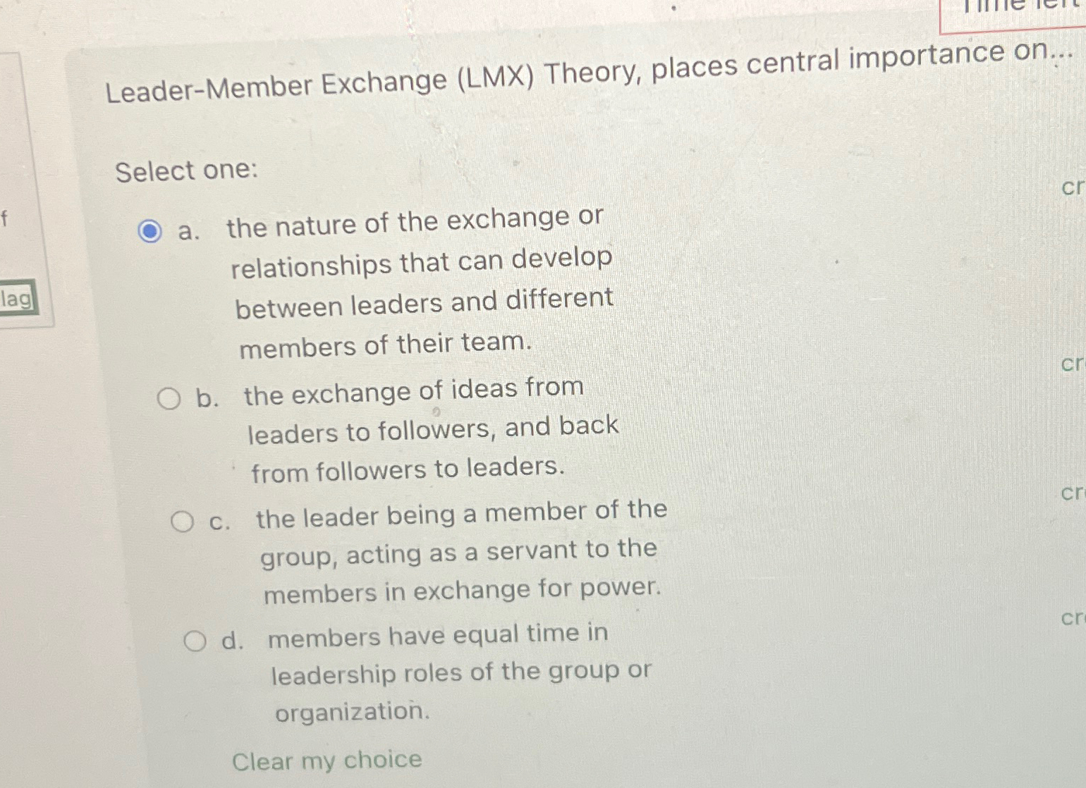 Solved Leader-Member Exchange (LMX) ﻿Theory, places central | Chegg.com