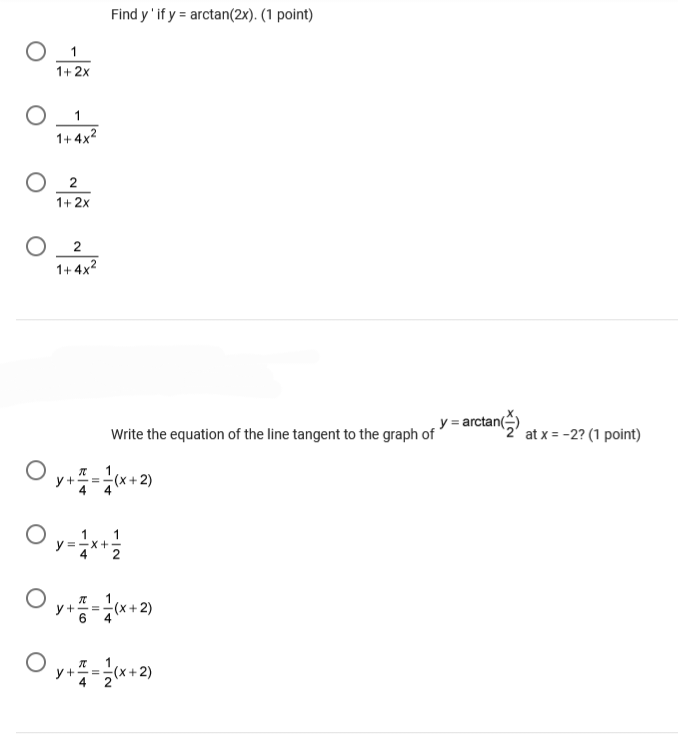Solved Find y′ if y=arctan(2x). ( 1 point) | Chegg.com