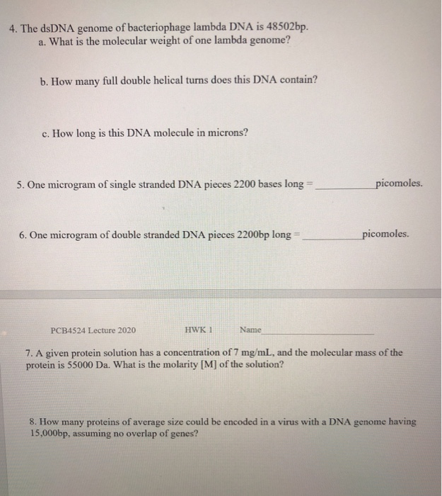 Solved 4. The dsDNA genome of bacteriophage lambda DNA is | Chegg.com