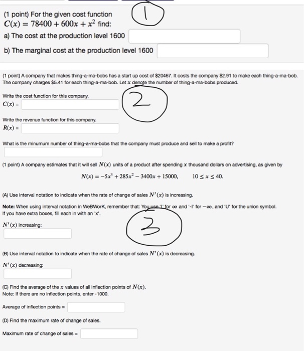 Solved (1 point) For the given cost function C(x) = 78400 + | Chegg.com