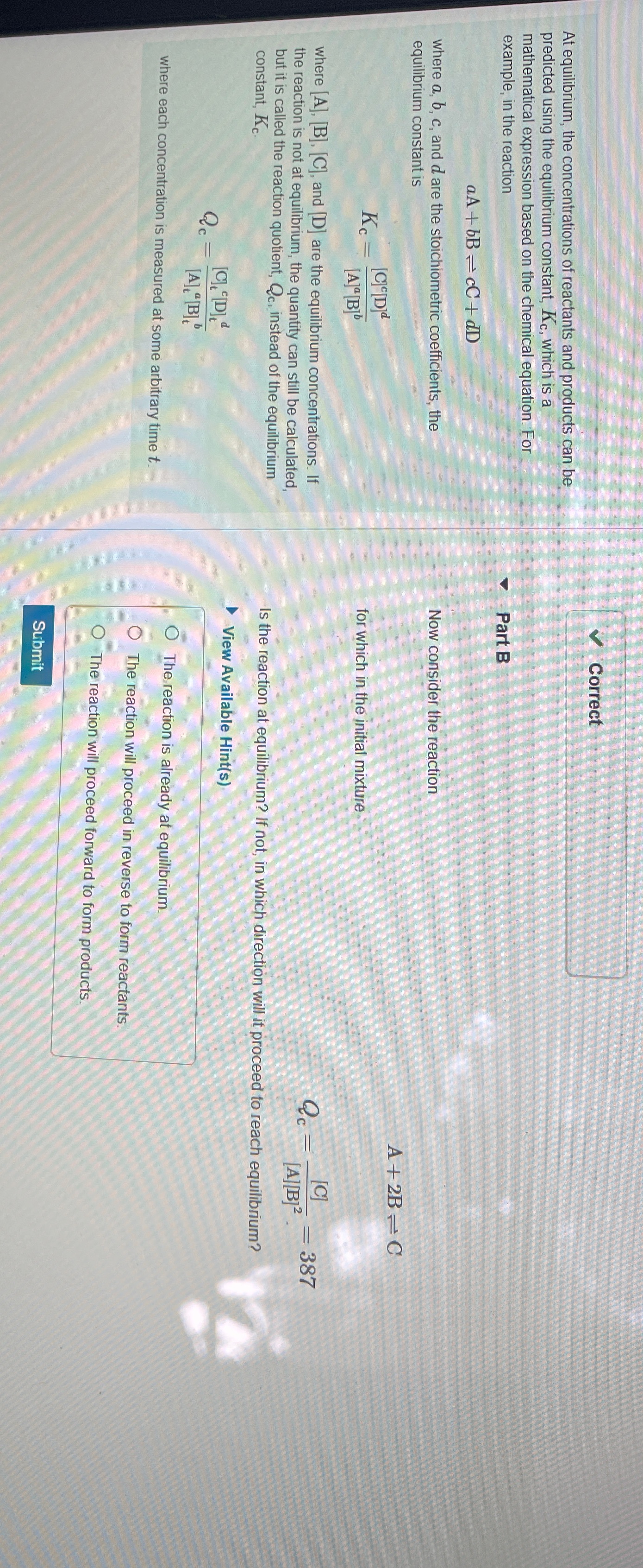 At equilibrium, the concentrations of reactants and | Chegg.com