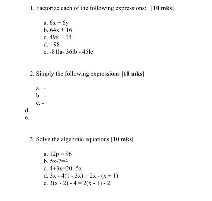 Solved 1. Factorize each of the following expressions: [10 | Chegg.com