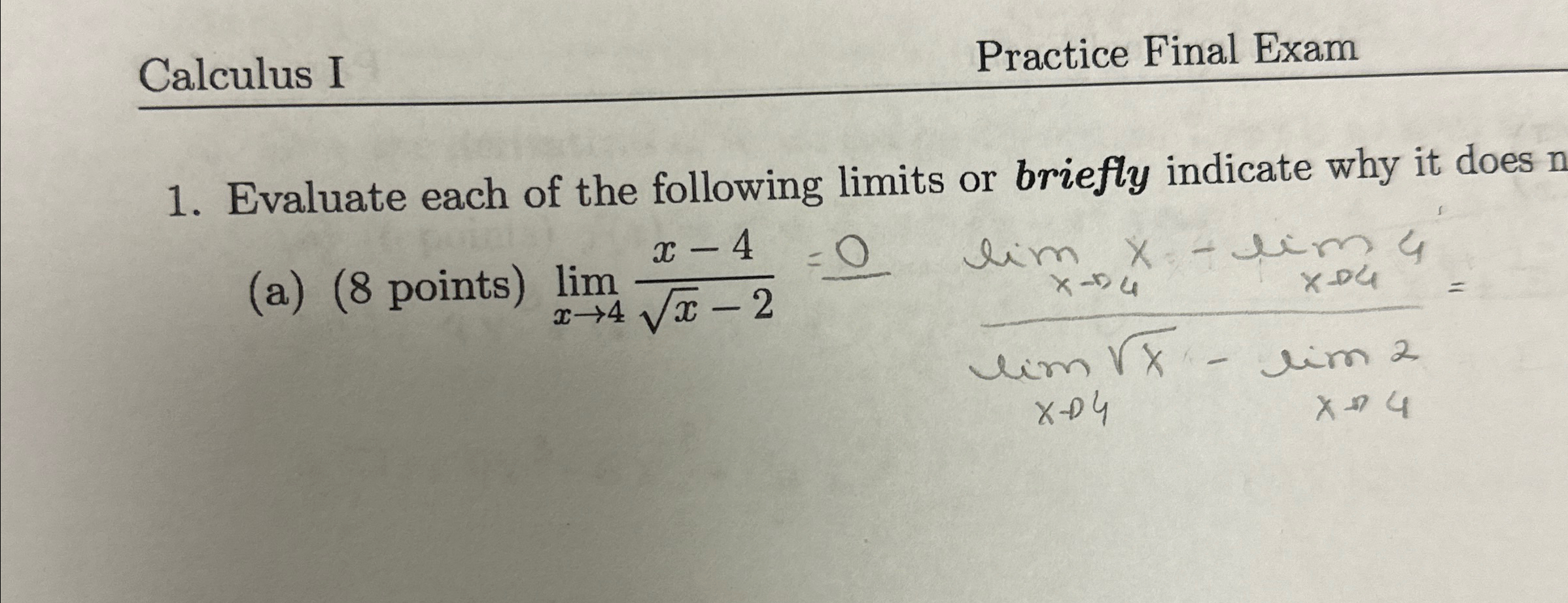 Solved Calculus IPractice Final ExamEvaluate each of the | Chegg.com