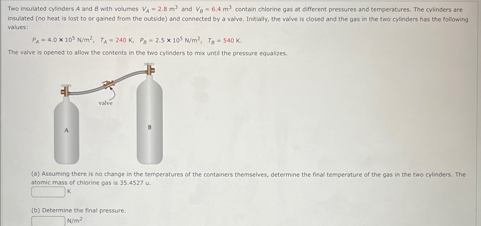 Solved Two insulated cylinders A and B ﻿with volumes | Chegg.com