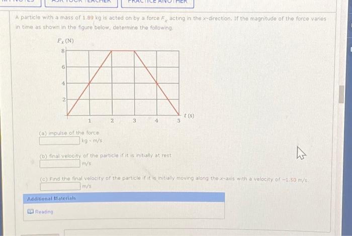 Solved A particle with a mass of 1.89 kg is acted on by a | Chegg.com