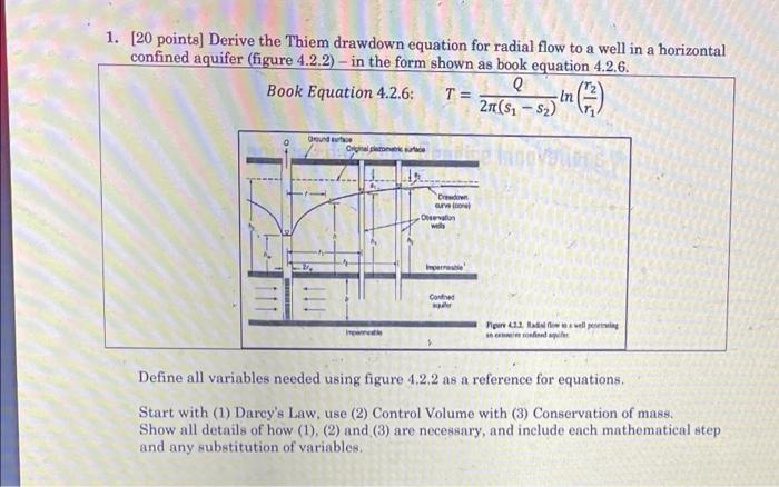 Solved a 1. [20 points) Derive the Thiem drawdown equation | Chegg.com