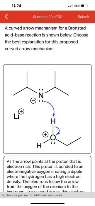 Solved 11:24 + Question 20 of 32 Li A curved arrow mechanism | Chegg.com