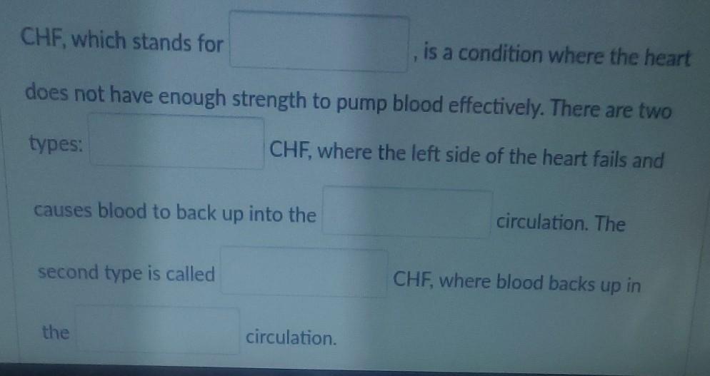 Solved CHF, which stands for is a condition where the heart | Chegg.com