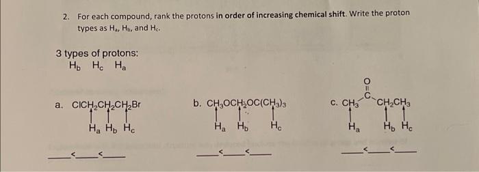 Solved 2. For each compound, rank the protons in order of | Chegg.com