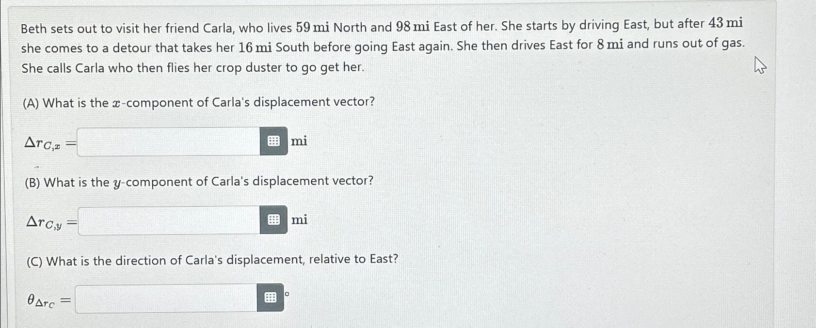 Solved Beth sets out to visit her friend Carla, who lives | Chegg.com