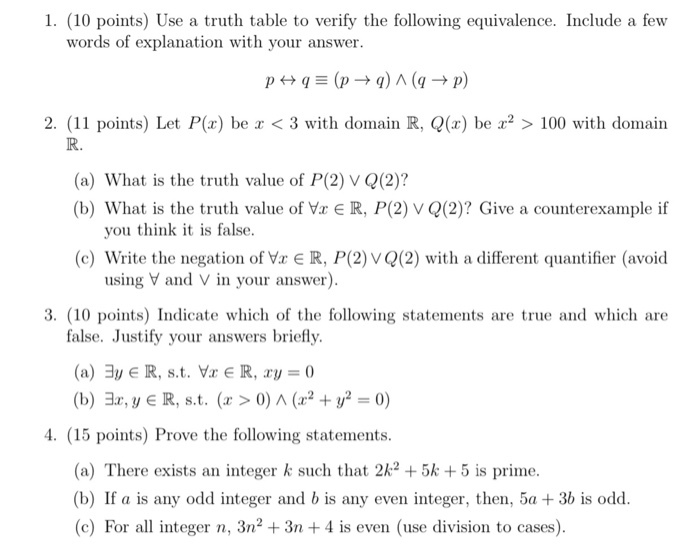 Solved 1. (10 points) Use a truth table to verify the | Chegg.com