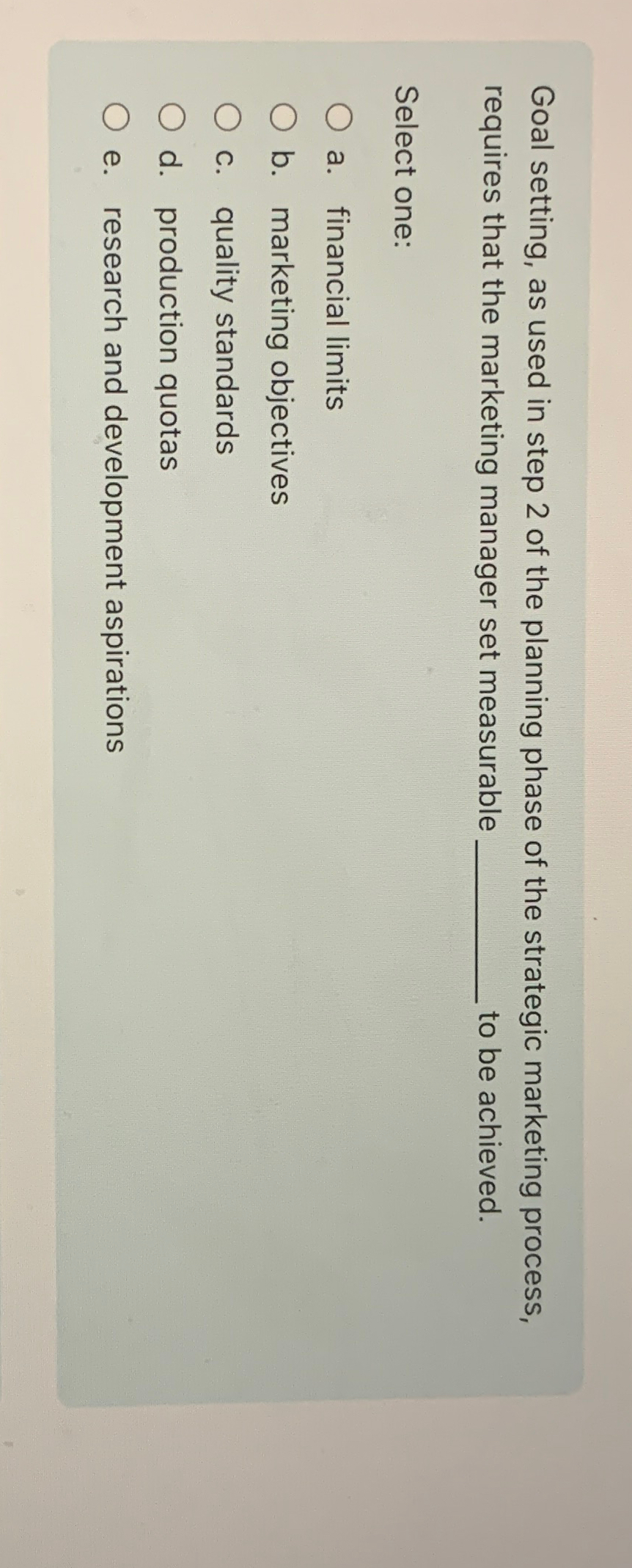 Solved Goal setting, as used in step 2 ﻿of the planning | Chegg.com