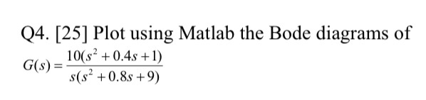 Solved Q4. [25] Plot using Matlab the Bode diagrams of G(s) | Chegg.com